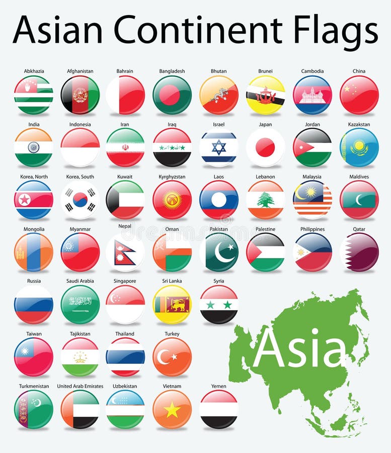 Glossy Buttons Flags of Asian Continent Stock Vector - Illustration of ...