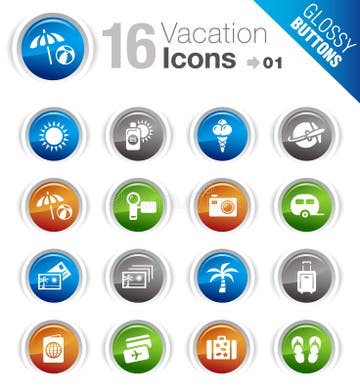 Glossy Buttons - Vacation Icons Stock Vector - Illustration of palm ...