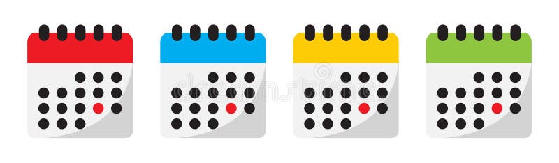 Glossy Calender Vector with Red Date Mark Vector Icon Set in Four ...