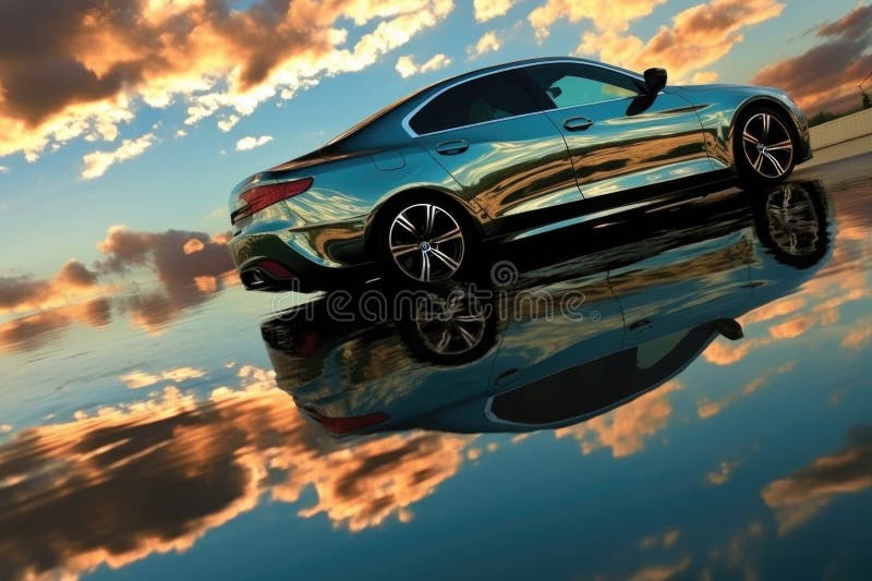 Glossy Car Surface Reflecting the Sky Stock Photo - Image of ...