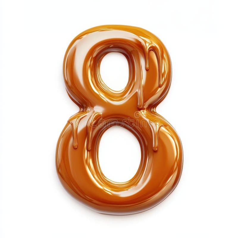A Glossy, Caramel-colored Number 8, Designed with a Dripping Effect ...