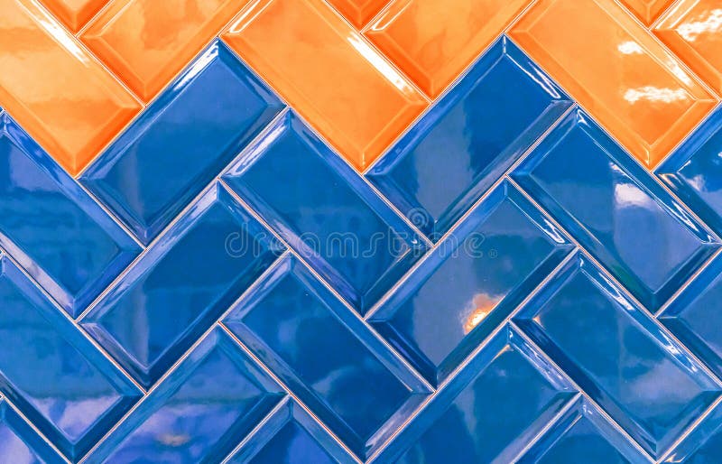 Glossy Ceramic Tiles with Blue and Orange Rectangles Stock Image ...