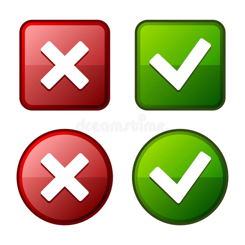 Glossy Check Mark Stickers and Buttons. Red Green. Vector. Stock Vector ...