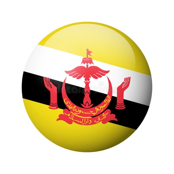 Glossy Circle Badge Flag of Brunei Stock Vector - Illustration of drop ...