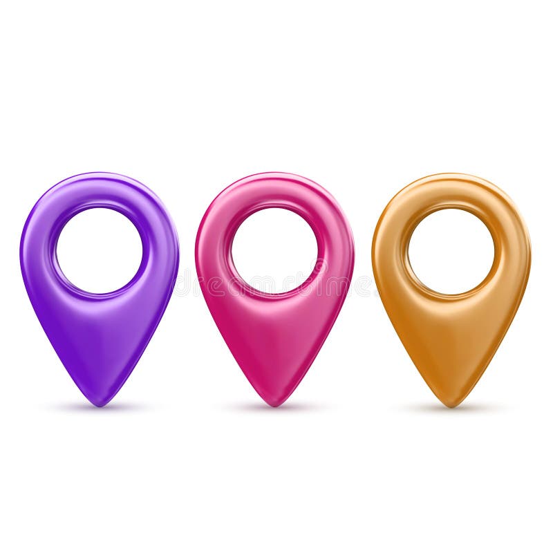 Glossy Colorful 3D Location Map Markers for Navigation Design Vector ...
