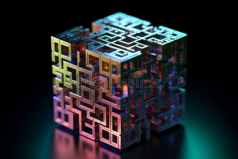 Glossy and Colorful Metallic Cube with Ornaments Pattern Stock ...