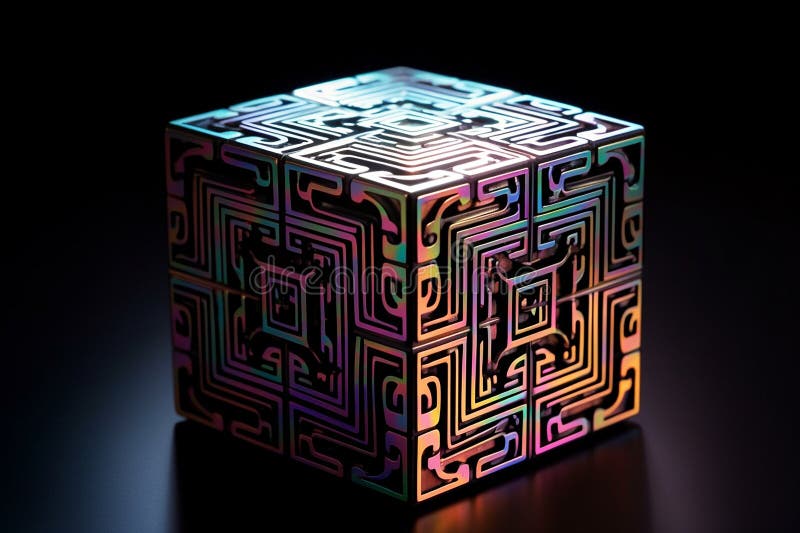 Glossy and Colorful Metallic Cube with Ornaments Pattern Stock ...