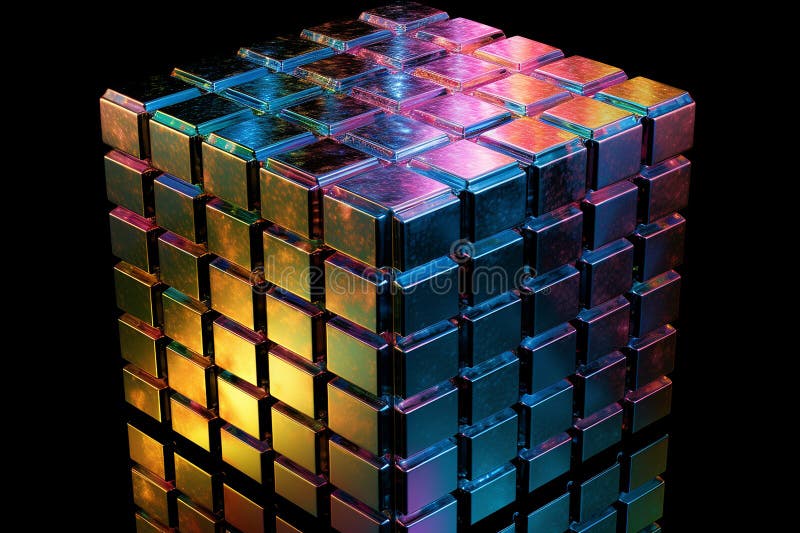 Glossy and Colorful Metallic Cube with Ornaments Pattern Stock ...
