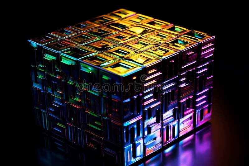 Glossy and Colorful Metallic Cube with Ornaments Pattern Stock ...
