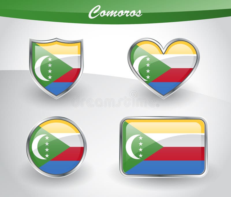 Glossy Comoros Flag Icon Set Stock Vector - Illustration of reflection ...