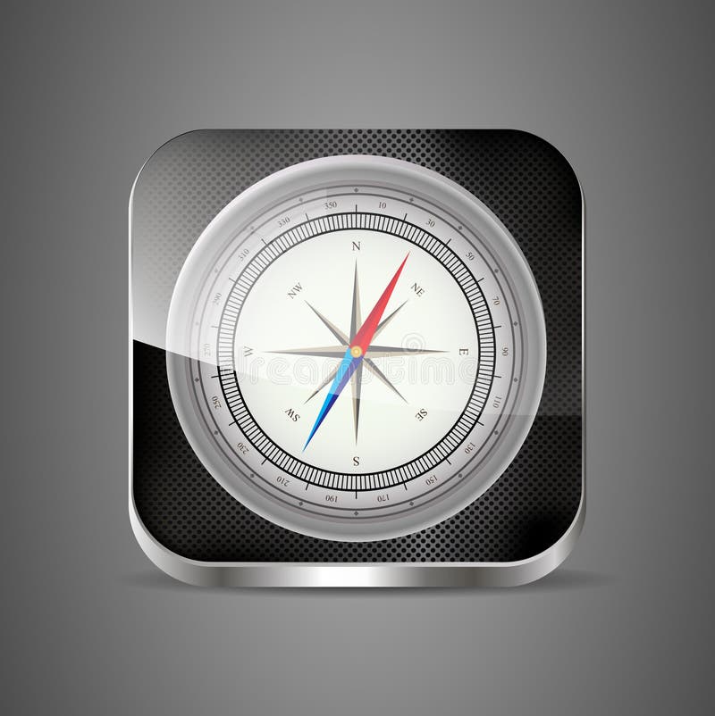 Glossy Compass App Icon with Windrose. Stock Vector - Illustration of ...