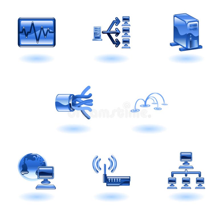 Glossy Computer Network Icon Set Stock Vector - Illustration of adsl ...