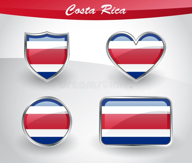 Glossy Costa Rica Flag Icon Set Stock Vector - Illustration of american ...