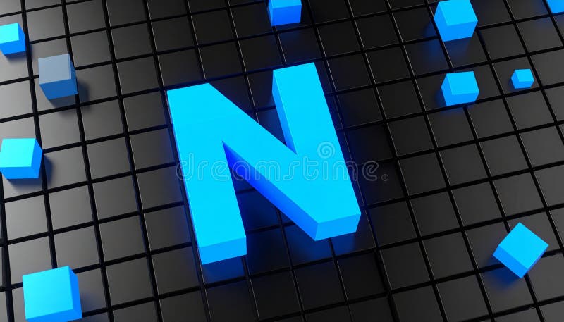 3D Blue Letter N on Black Cube Grid Abstract Digital Background AI ...