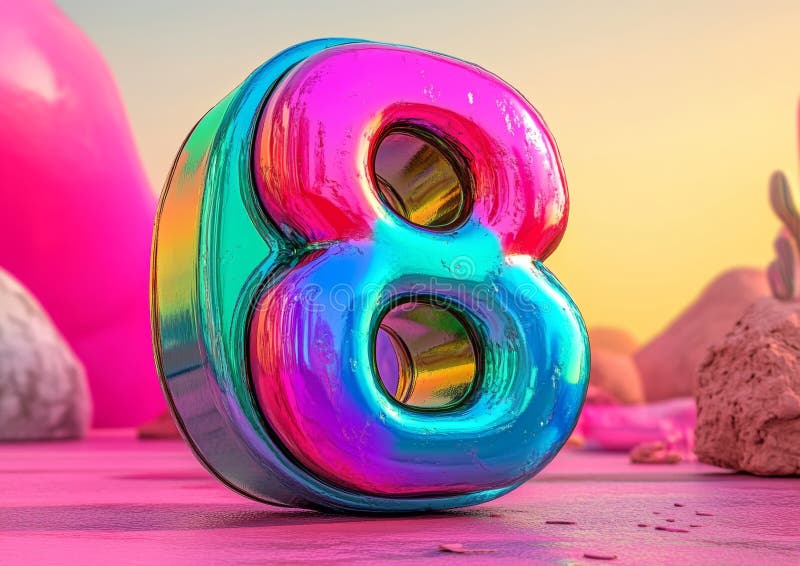 Glossy 3d Number Eight Pink Background Colorful Abstract Festive Stock ...