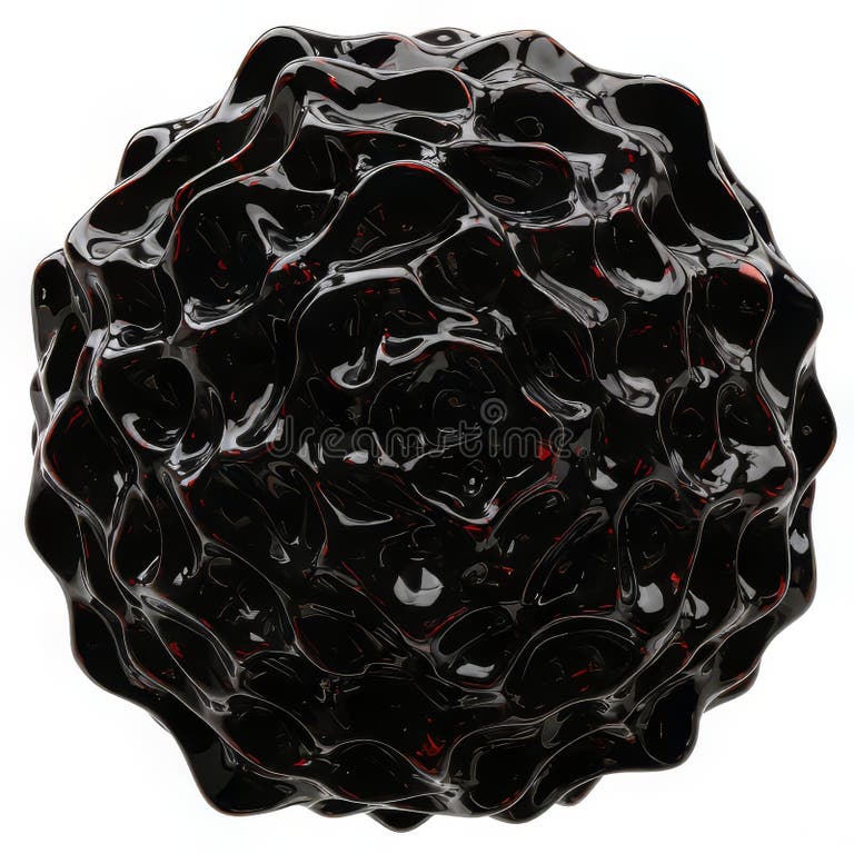 Glossy Dark Abstract Sphere with Wavy Surface and Bright Highlights ...