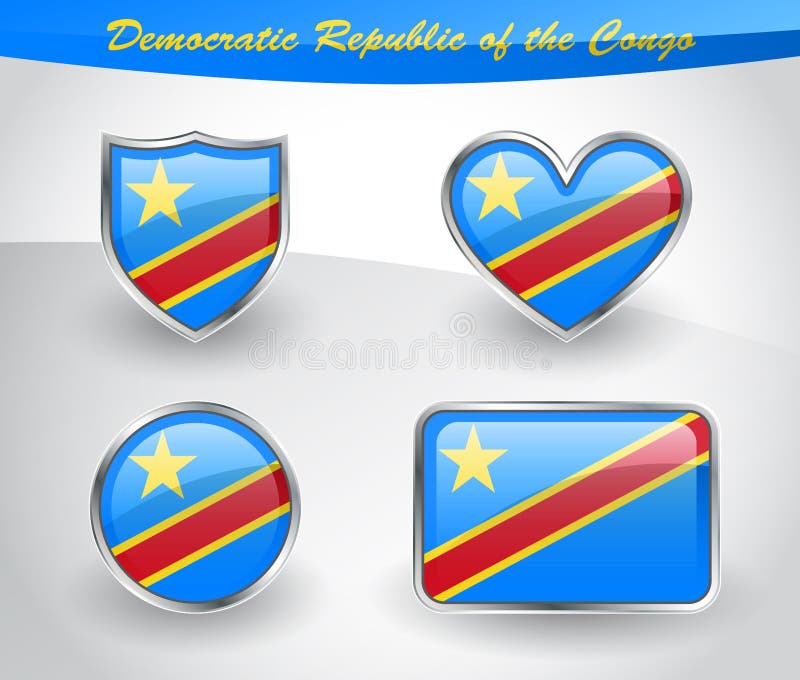 Glossy Democratic Republic of the Congo Flag Icon Set Stock Vector ...