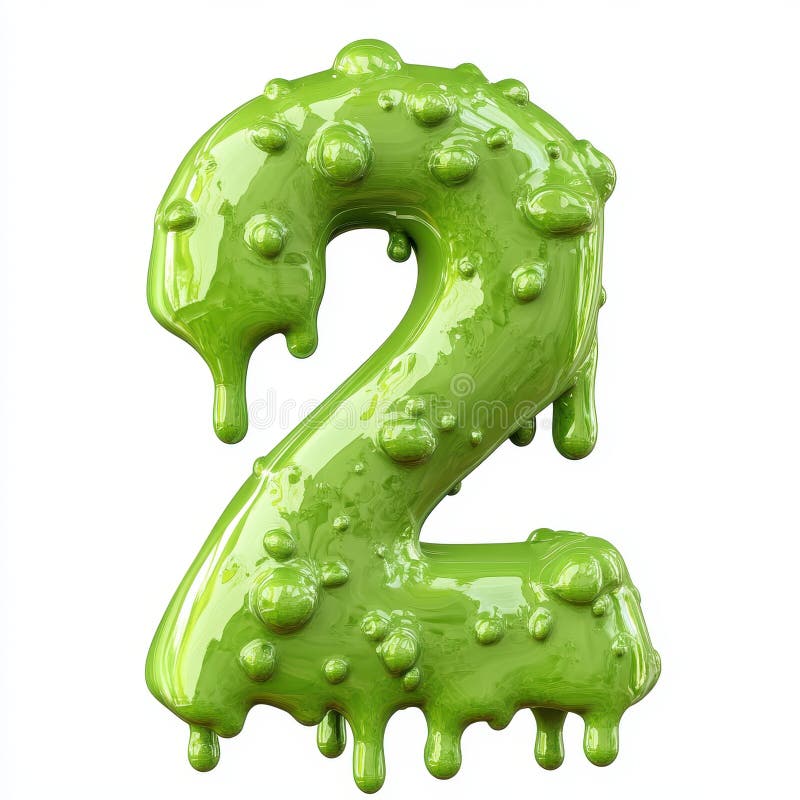 A Glossy, Dripping Green Number Two, Resembling Slime, Suitable for ...
