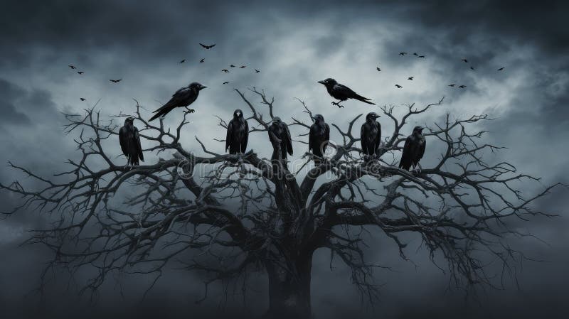 Glossy evil tree stock illustration. Illustration of crows - 370477765