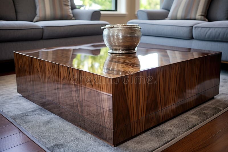 Glossy Finished Coffee Table with Visible Wood Grain Details Stock ...