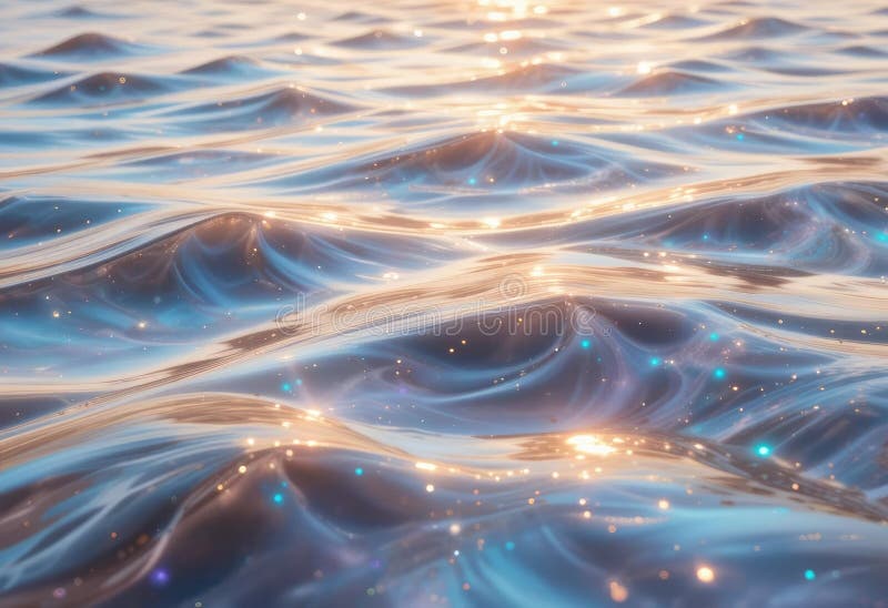 Glossy Fluid Surface with Soft Waves and Iridescent Reflections in ...