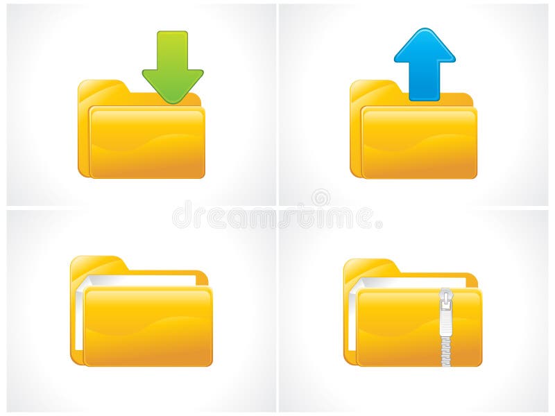 Glossy folder icons set stock vector. Illustration of zipped - 15496846