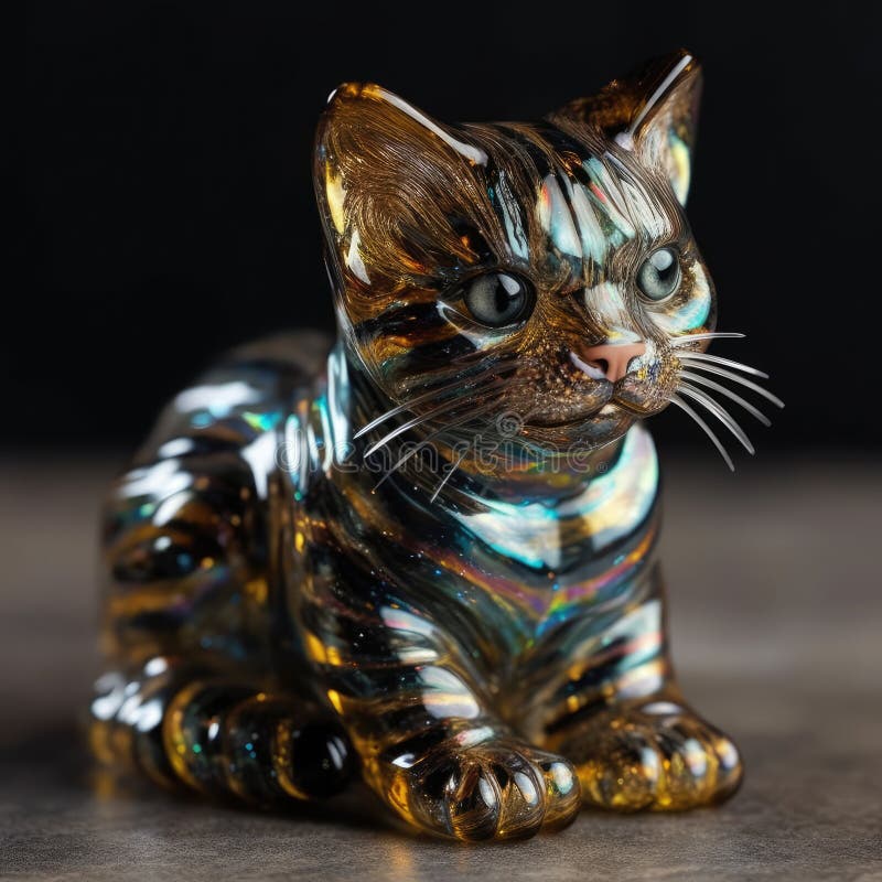 Glossy Glass Cute Cat Figure on Black Background Stock Illustration ...