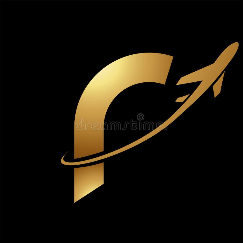 Glossy Gold and Black Lowercase Letter R Icon with an Airplane Stock ...