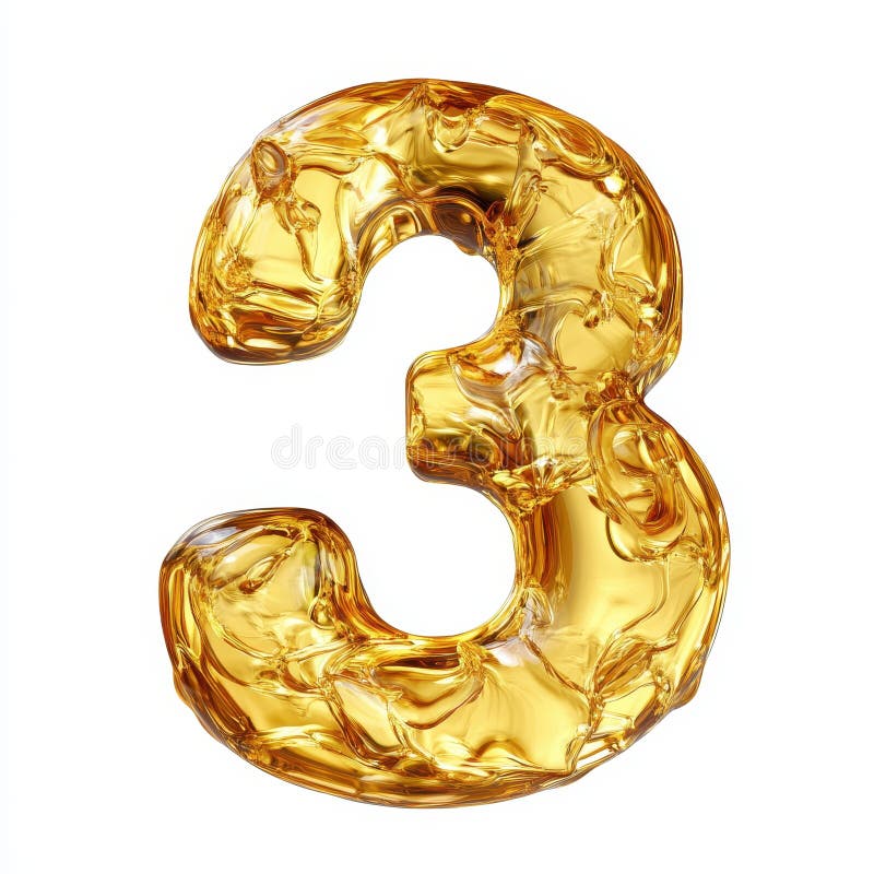 A Glossy, Golden Number Three with a Textured Surface Stock ...
