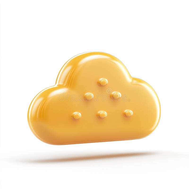 Shiny Yellow Cloud Computing Icon, 3D Render Stock Illustration ...