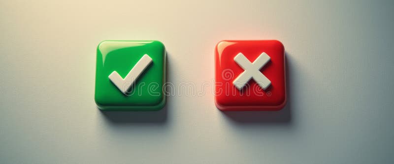 Glossy Green Checkmark and Red Cross Buttons Stock Image - Image of ...