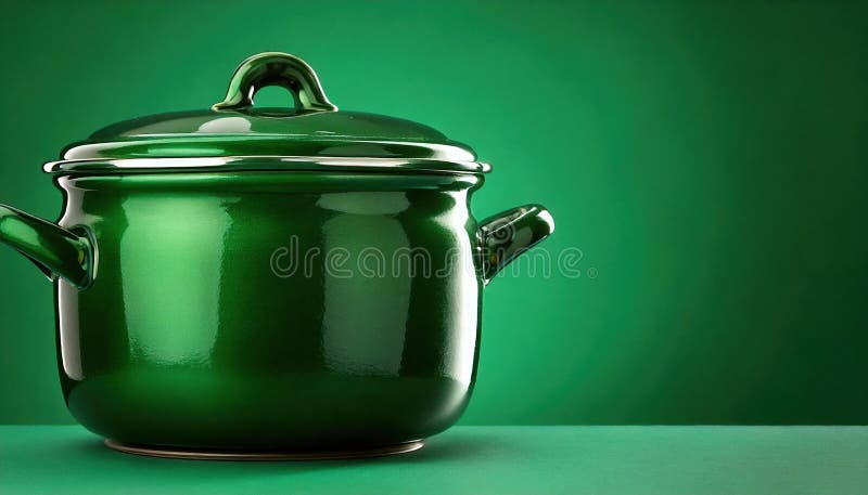 Green Cooking Pot on a Smooth Surface with a Vibrant Colored Background ...