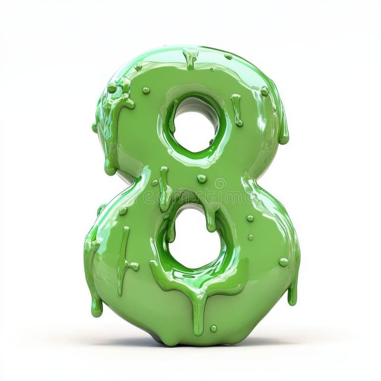 A Glossy Green Number 8 with a Dripping Effect, Resembling a Playful ...