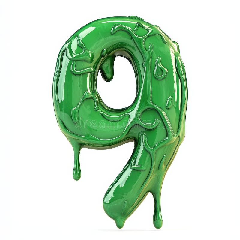 A Glossy Green Number 9 with a Dripping Effect, Showcasing a Playful ...