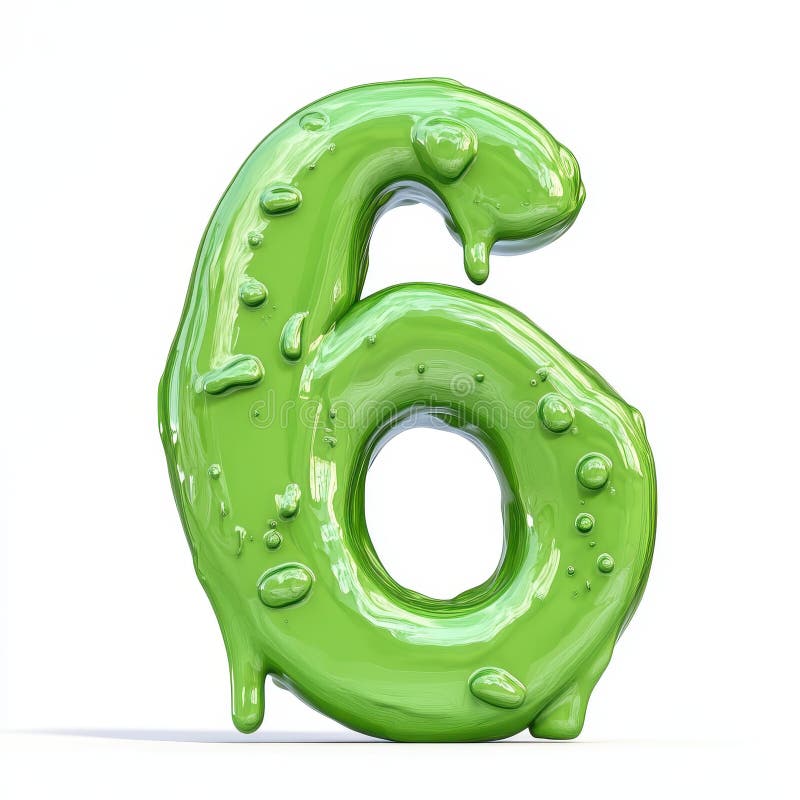 A Glossy, Green Number Six with a Playful, Slime-like Texture Stock ...