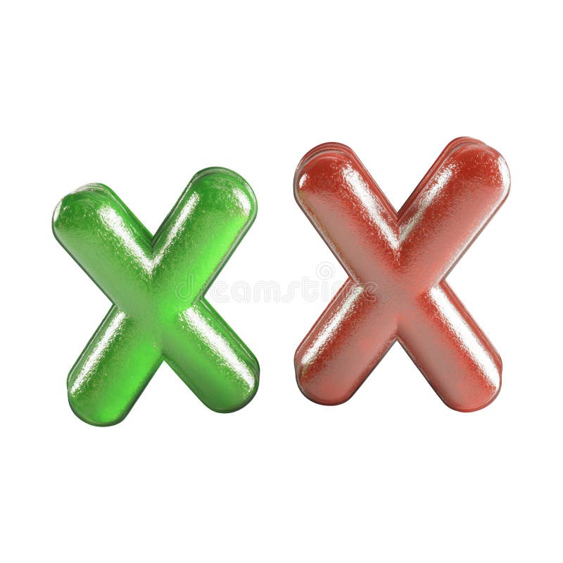 Glossy Green and Red X Marks Isolated on Transparent Background Stock ...