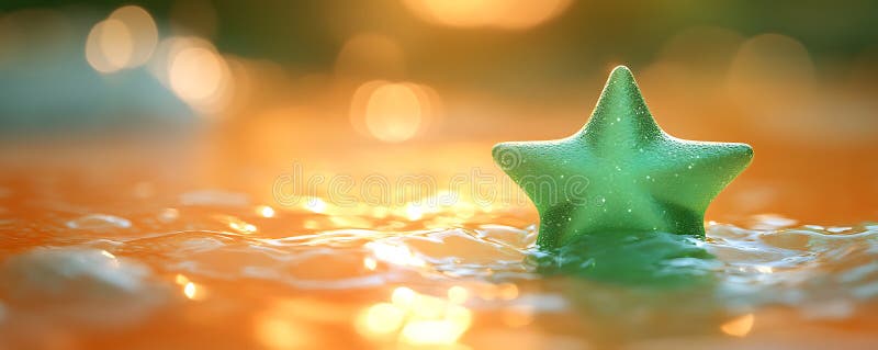 Glossy Green Star Floating on a Light Orange Surface Stock Illustration ...