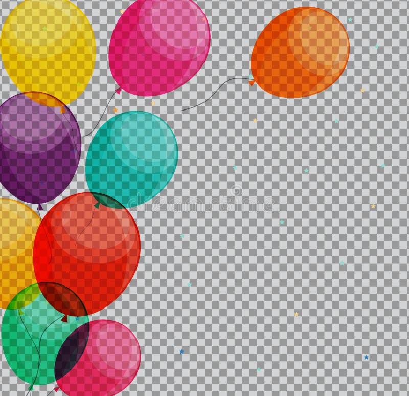 Glossy Happy Birthday Balloons on Transparent Background Vector Stock ...