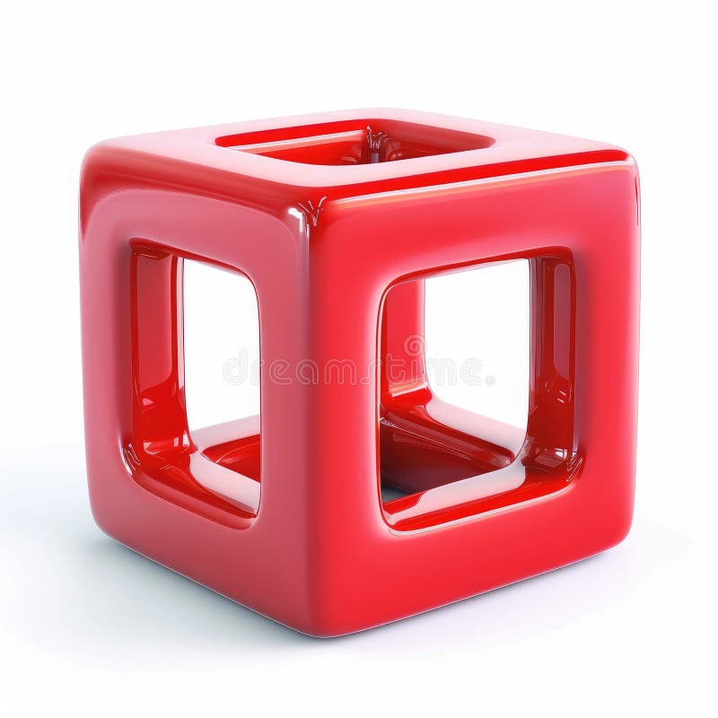 Abstract Red 3D Cube with Inner Frame: Modern Design Element Stock ...