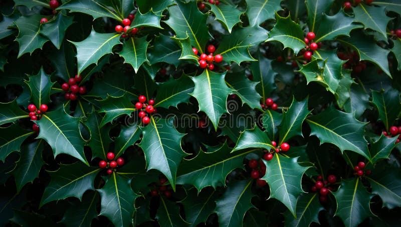Glossy Holly Leaves Creating Festive Backdrop Stock Illustration ...