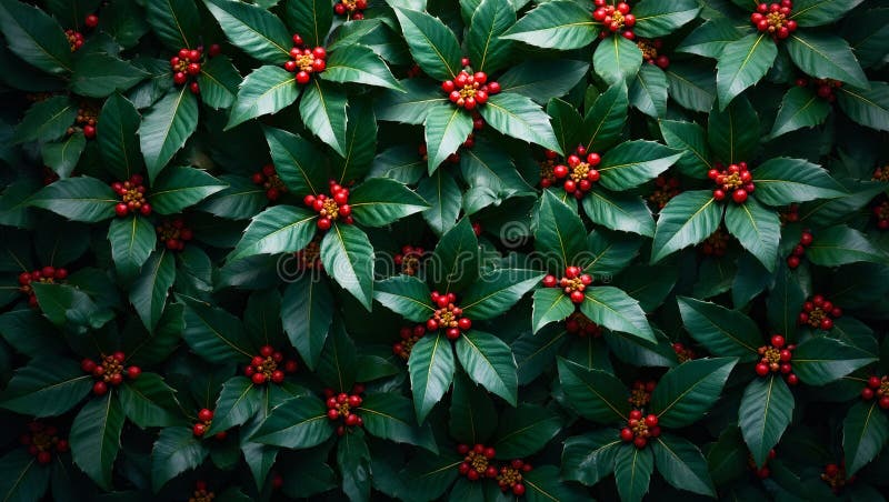 Glossy Holly Leaves Creating Festive Backdrop Stock Illustration ...
