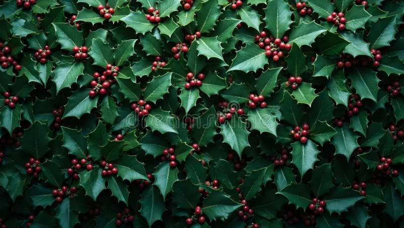Glossy Holly Leaves Creating Festive Backdrop Stock Illustration ...