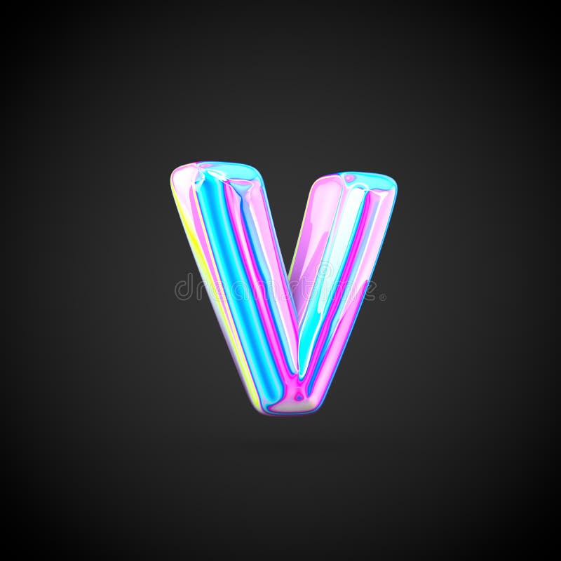 Glossy Holographic Alphabet Letter V Lowercase Isolated on Black ...