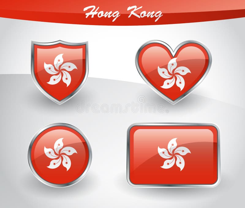 Glossy Hong Kong Flag Icon Set Stock Vector - Illustration of ...