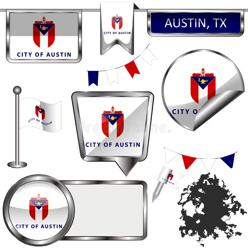 Glossy Icons with Flag of Austin, TX Stock Vector - Illustration of ...
