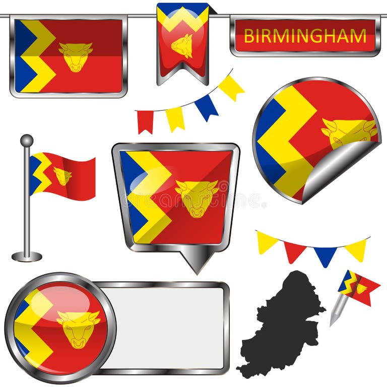 Glossy Icons with Flag of Birmingham Stock Vector - Illustration of ...