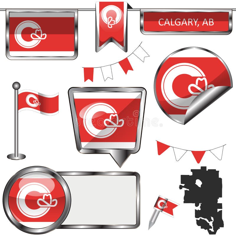 Glossy Icons with Flag of Calgary, Alberta Stock Vector - Illustration ...