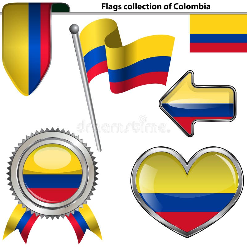 Glossy Icons with Flag of Colombia Stock Vector - Illustration of ...