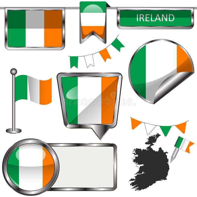 Glossy Icons with Flag of Ireland Stock Vector - Illustration of ...