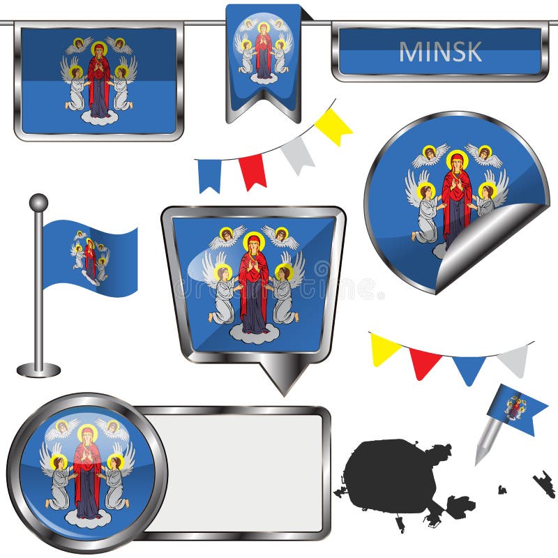 Glossy Icons with Flag of Minsk, Belarus Stock Vector - Illustration of ...